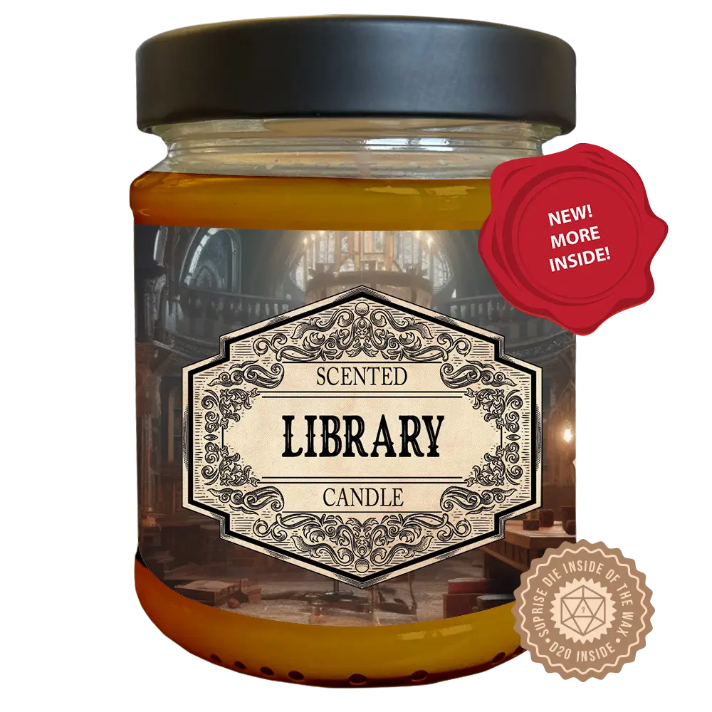 Scented Candle Library with Surprise D20 Dice – Fantasy-Scents